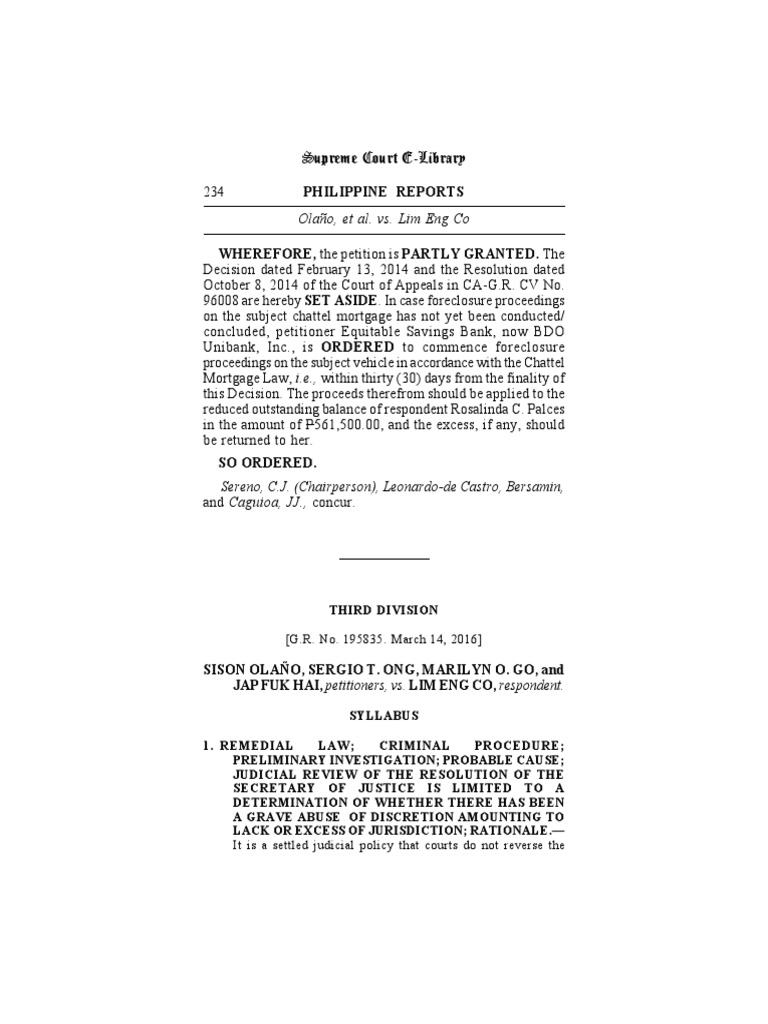 G.R. No. 195835 Olano Vs Lim Eng Co Hatch Doors | PDF