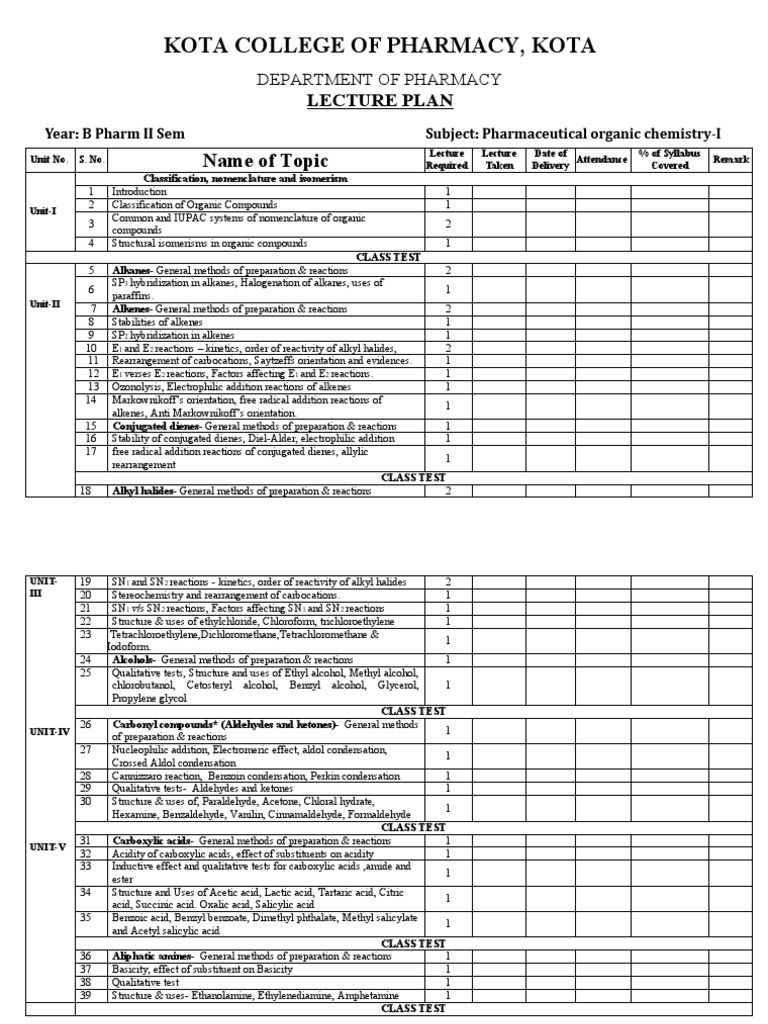 POC Lecture Plan | PDF | Alkene | Chemical Reactions