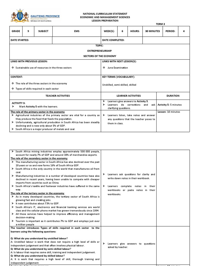 Week 6 Lesson Plan 4 - Roles and Skills | PDF