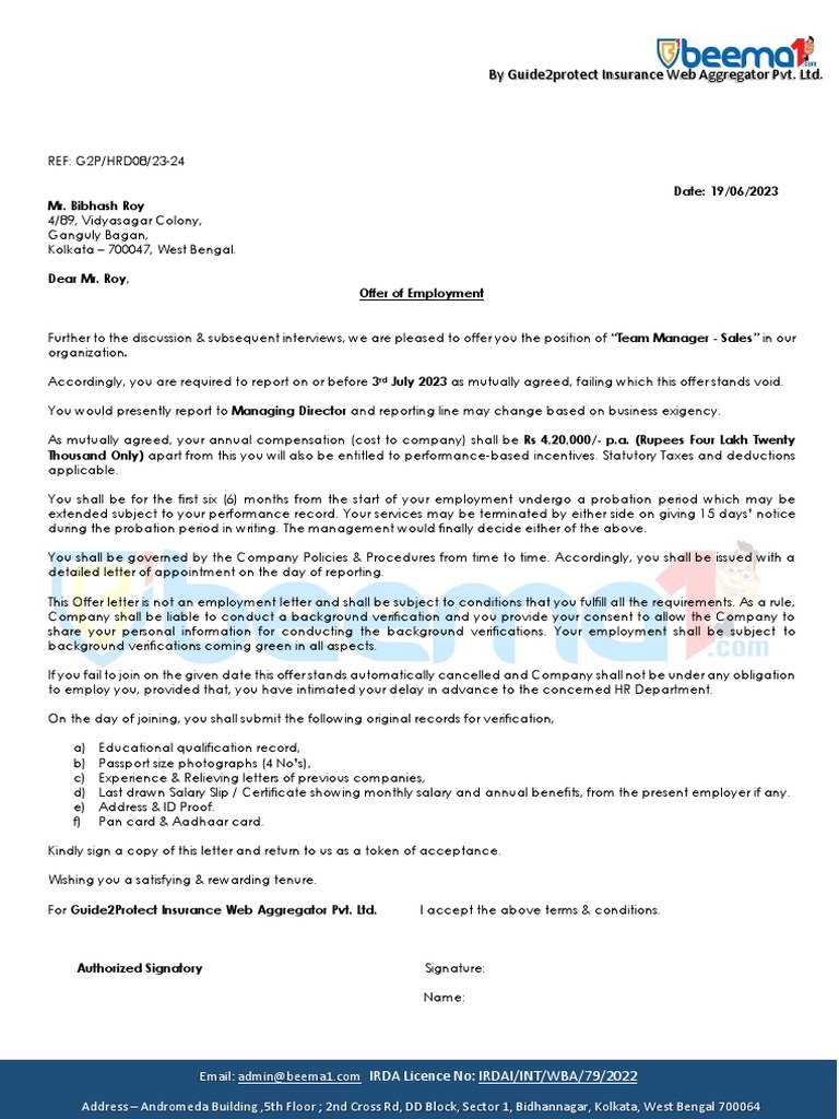Offer Letter | PDF