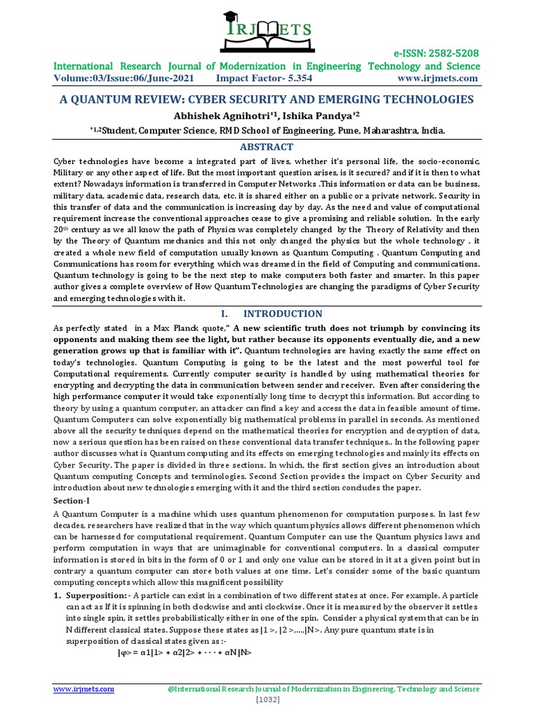 A Quantum Review - Cyber Security and Emerging Technologies | PDF | Cryptography | Encryption