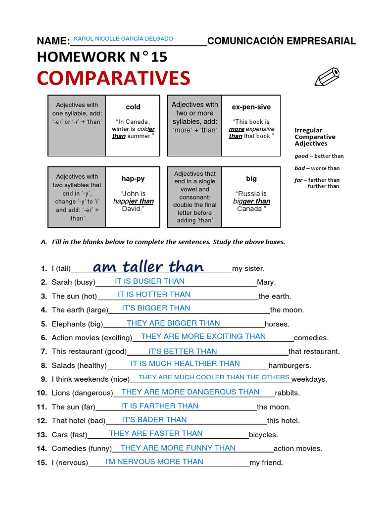 Comparative Adjectives Worksheet | PDF | Linguistics | Languages