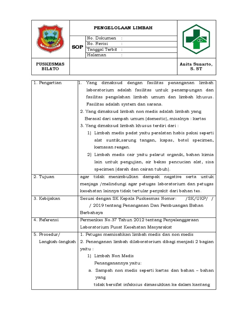Sop Pengelolaan Limbah | PDF