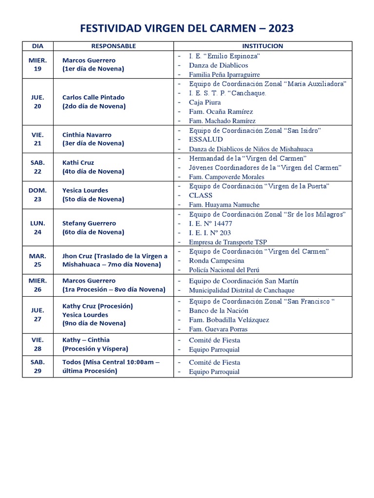 COmunicaciones Festiv. Virgen Del Carmen - 2023 | PDF | Títulos religiosos | María, madre de Jesús