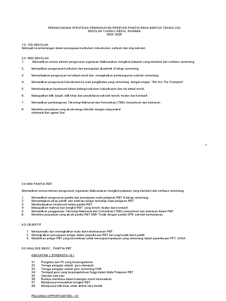 Pelan Strategik RBT 2023 | PDF