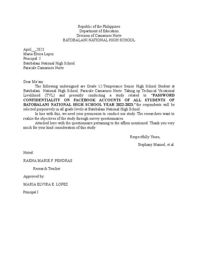 Research Premission Letter of Group 1 Manuel | PDF