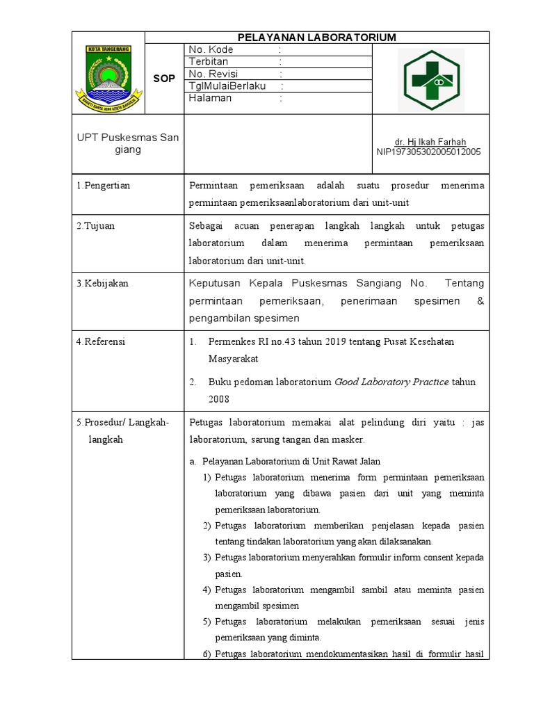 SOP Pelayanan Laboratorium | PDF