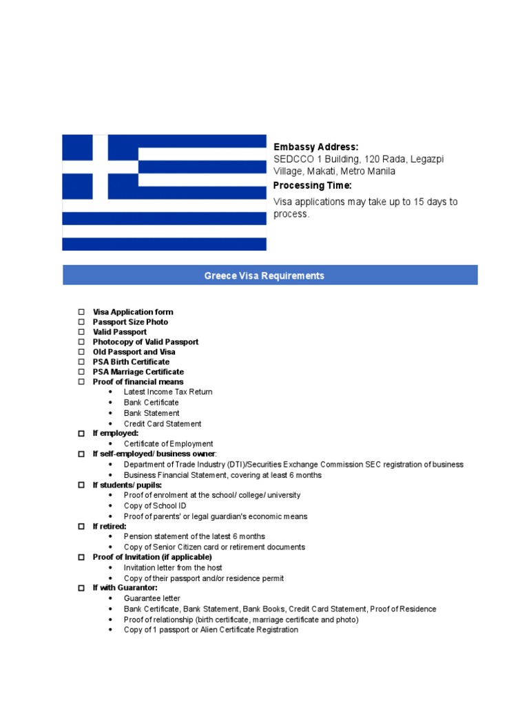 Greece Visa Application Requirements | PDF | Travel Visa | Birth ...