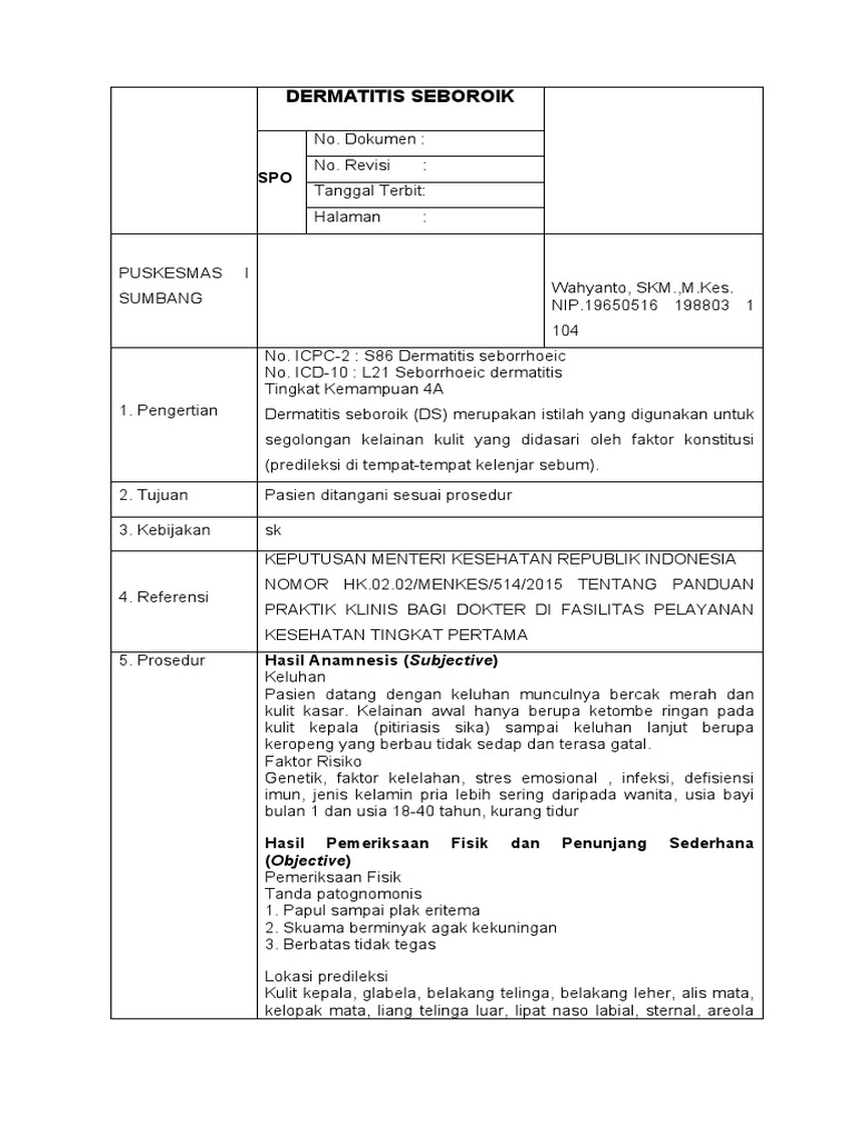Sop Dermatitis Seborhoik | PDF