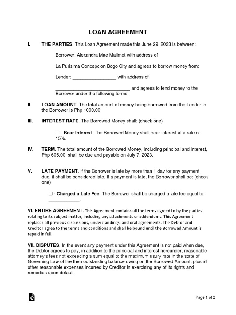Loan Agreement | PDF | Interest | Loans