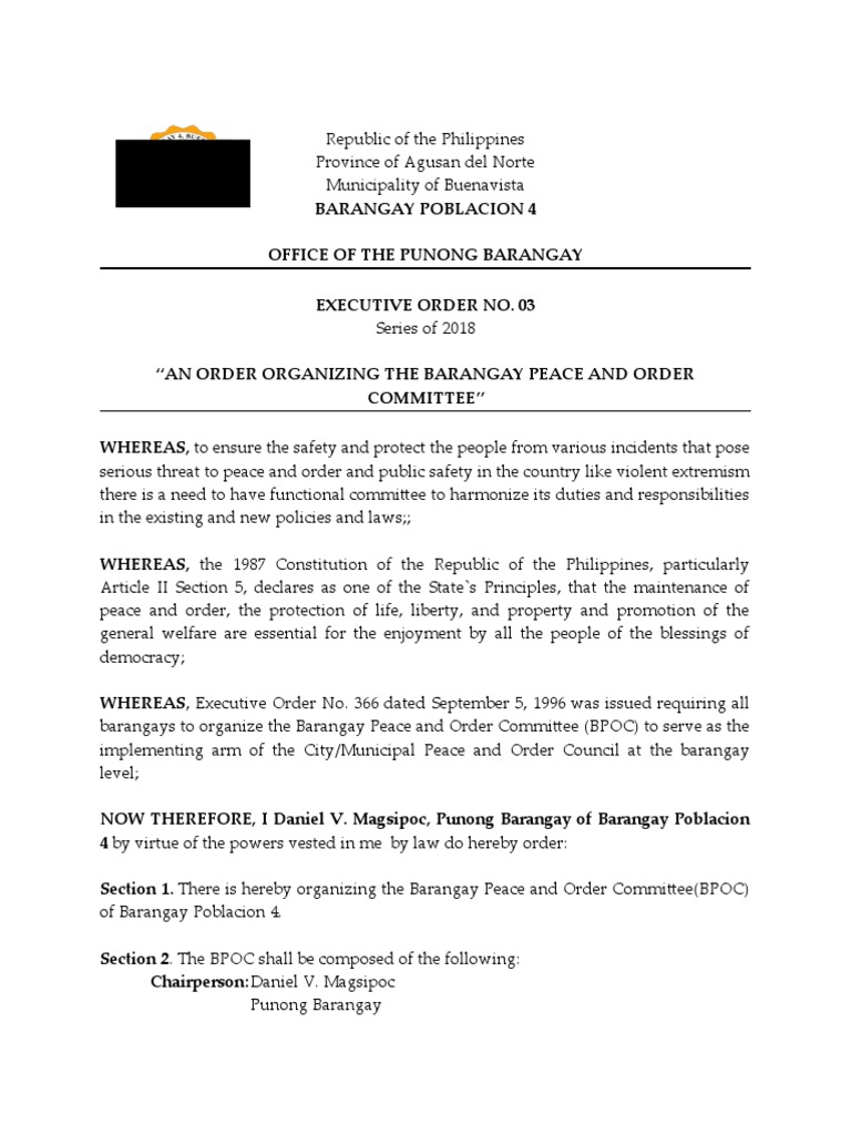 Executive Order Barangay | PDF | Government | Justice