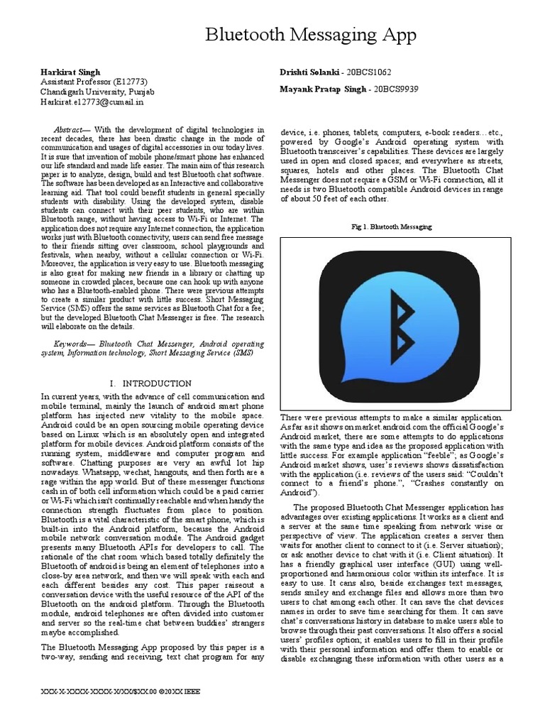 Bluetooth Messaging App: Harkirat Singh Drishti Solanki - 20BCS1062 Mayank Pratap Singh ...
