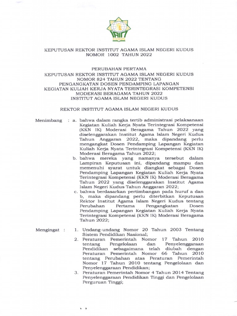 1002 - SK Perubahan DPL KKN IK 2022 New | PDF