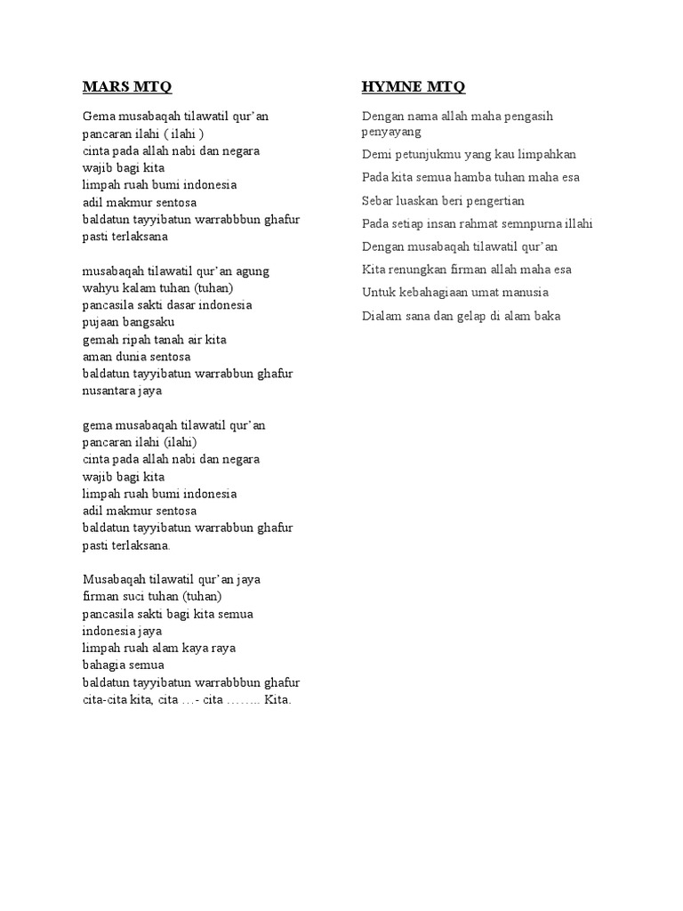 Mars Dan Hymne MTQ | PDF
