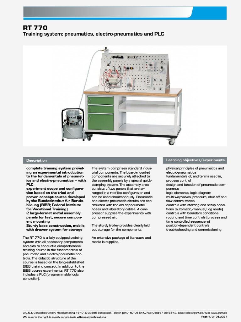 Training System Pneumatics Electro Pneumatics and PLC Gunt 1249 PDF - 1 - en GB | PDF ...