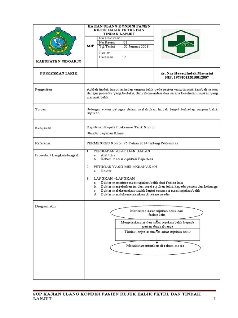 Sop Kajian Ulang Kondisi Pasien Rujuk Balik | PDF