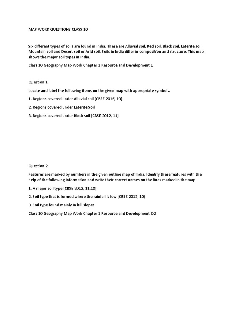 Map Work Questions Class 10 | PDF