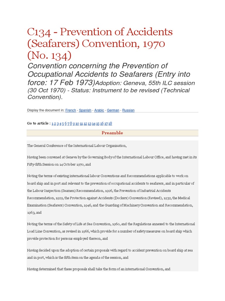 International Treaty - Ilo-Convention-C134 1970 Eng | PDF | International Labour Organization ...
