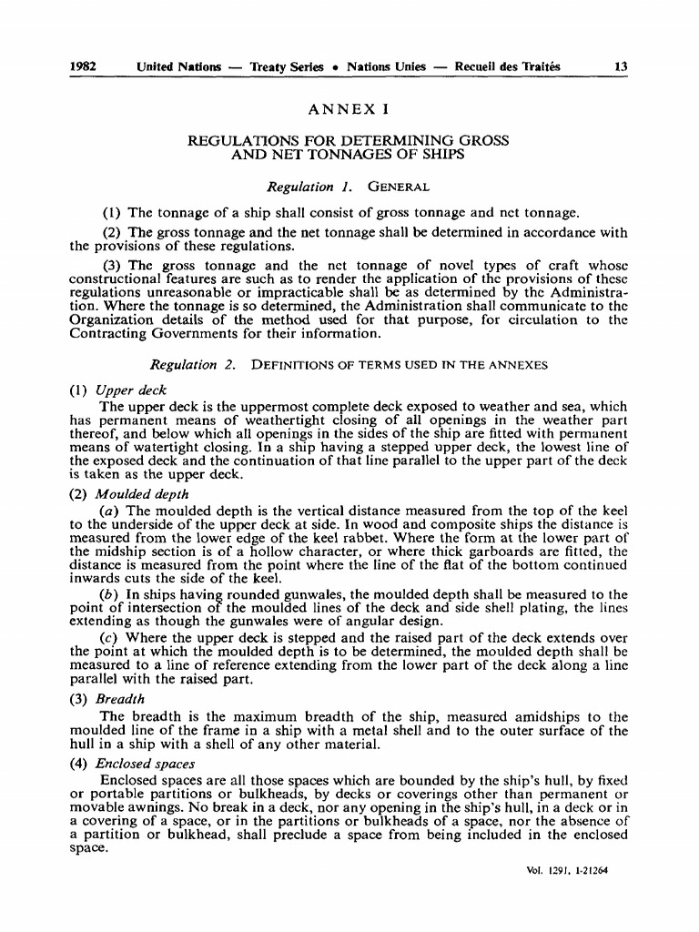 1969 International Convention On Tonnage Measurement of Ships ...
