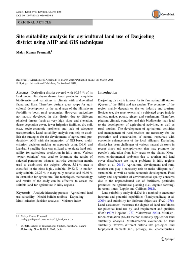 Site Suitability Analysis For Agricultural Land Use of Darjeeling ...