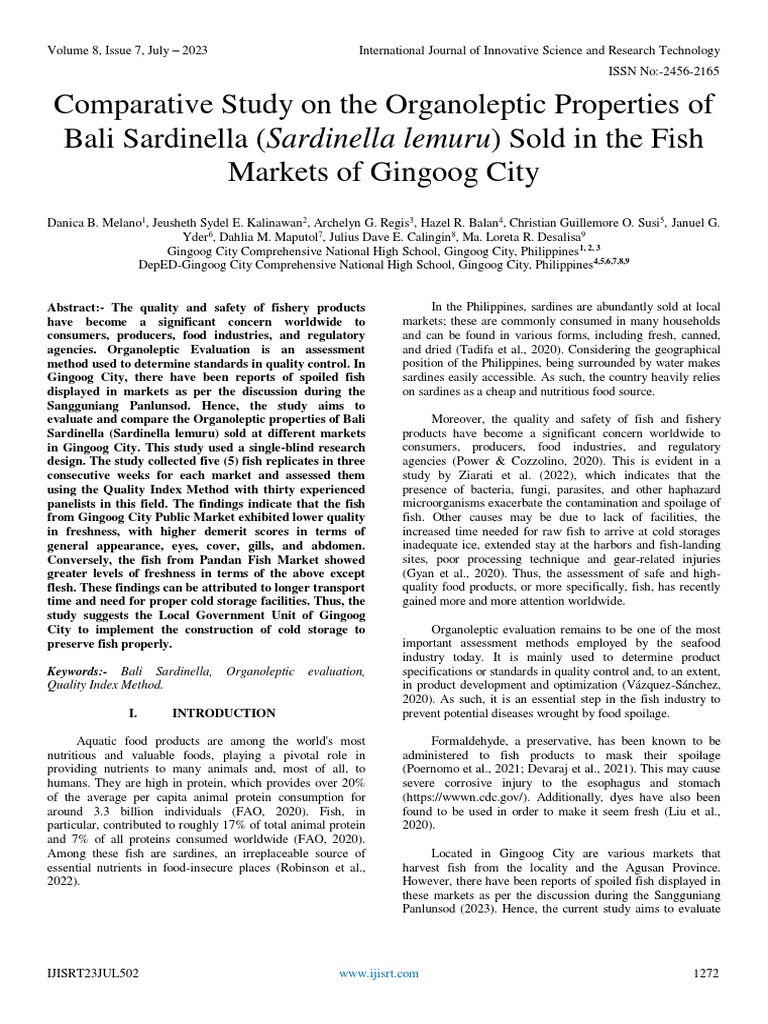 Organoleptic Evaluation of Bali Sardinella | PDF | Wellness | Science & Mathematics