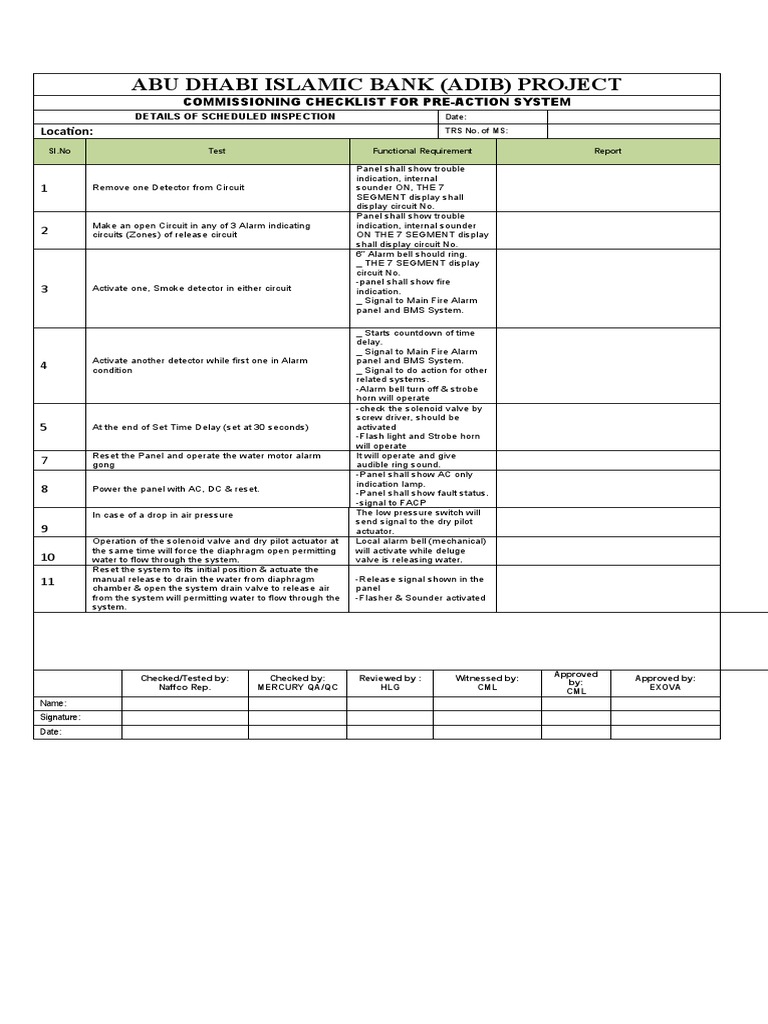 Commissioning Checklist Pre Action System Pdf