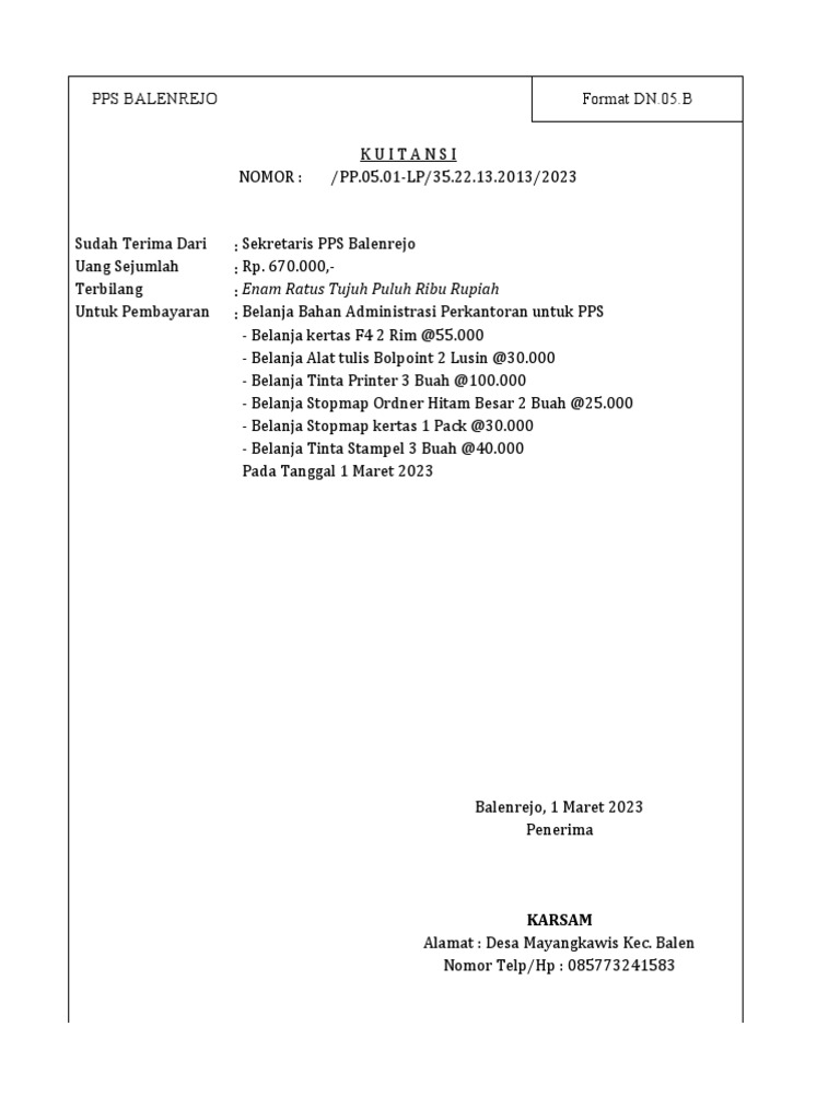 Format Kuitansi PPS | PDF