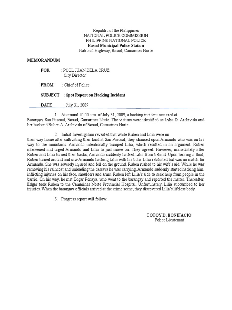 Spot Report-Initial | PDF