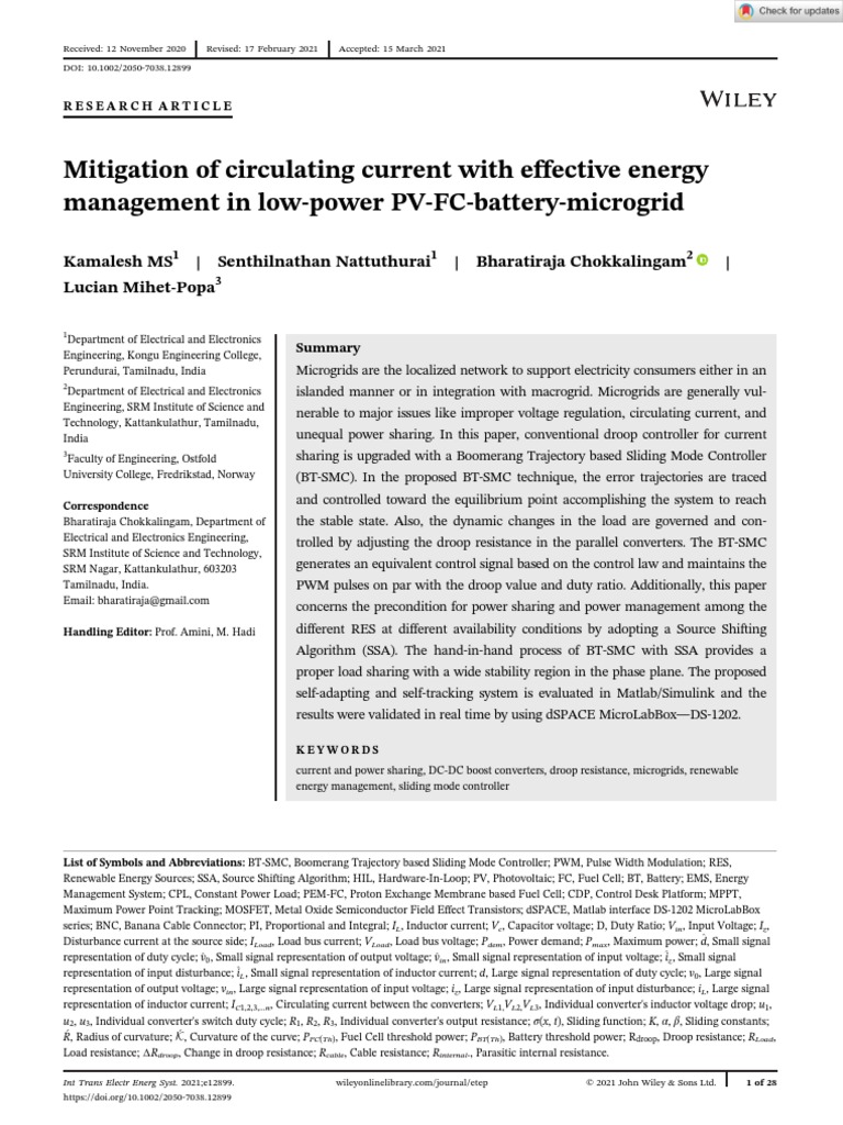 Mitigation of Circulating Current With Effective Energy Management in Low-Power PV-FC-battery ...