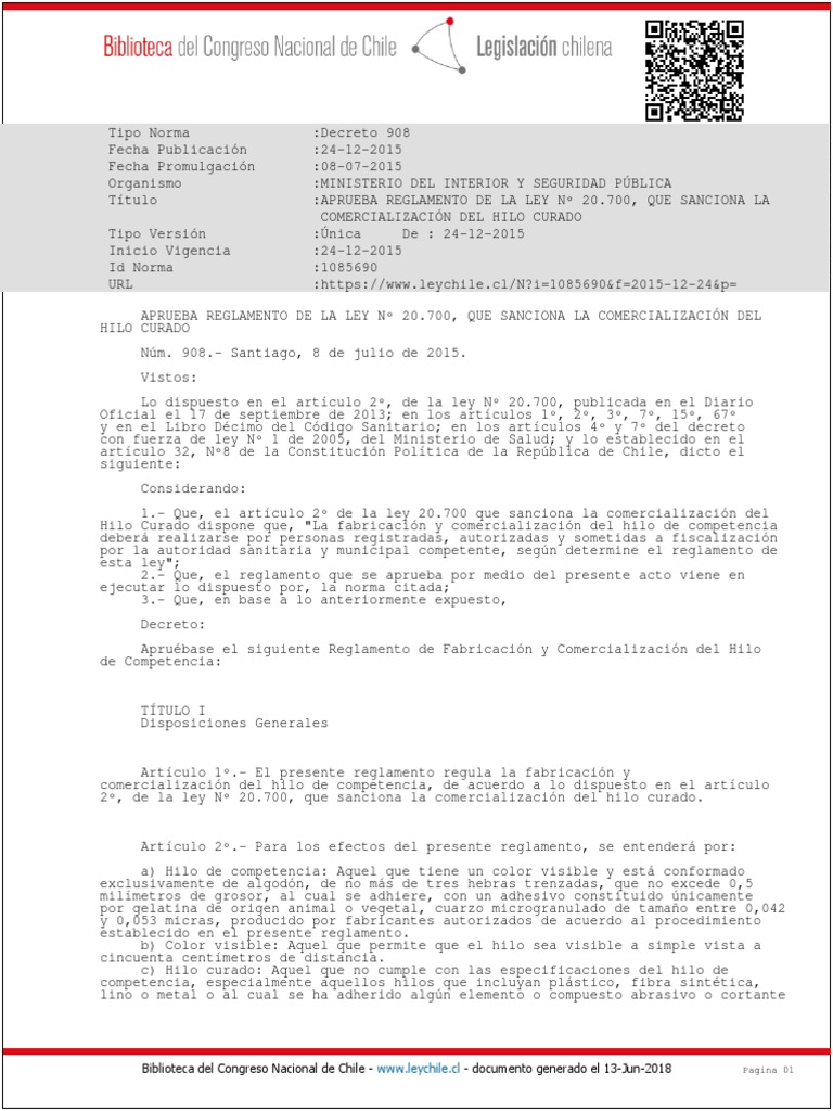 Reglamento Ley 20.700: Hilo Curado Chile | PDF | Regulación