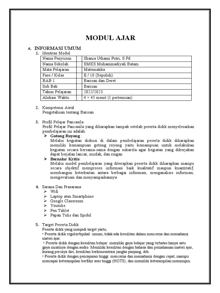 Modul 2a Barisan Dan Deret | PDF