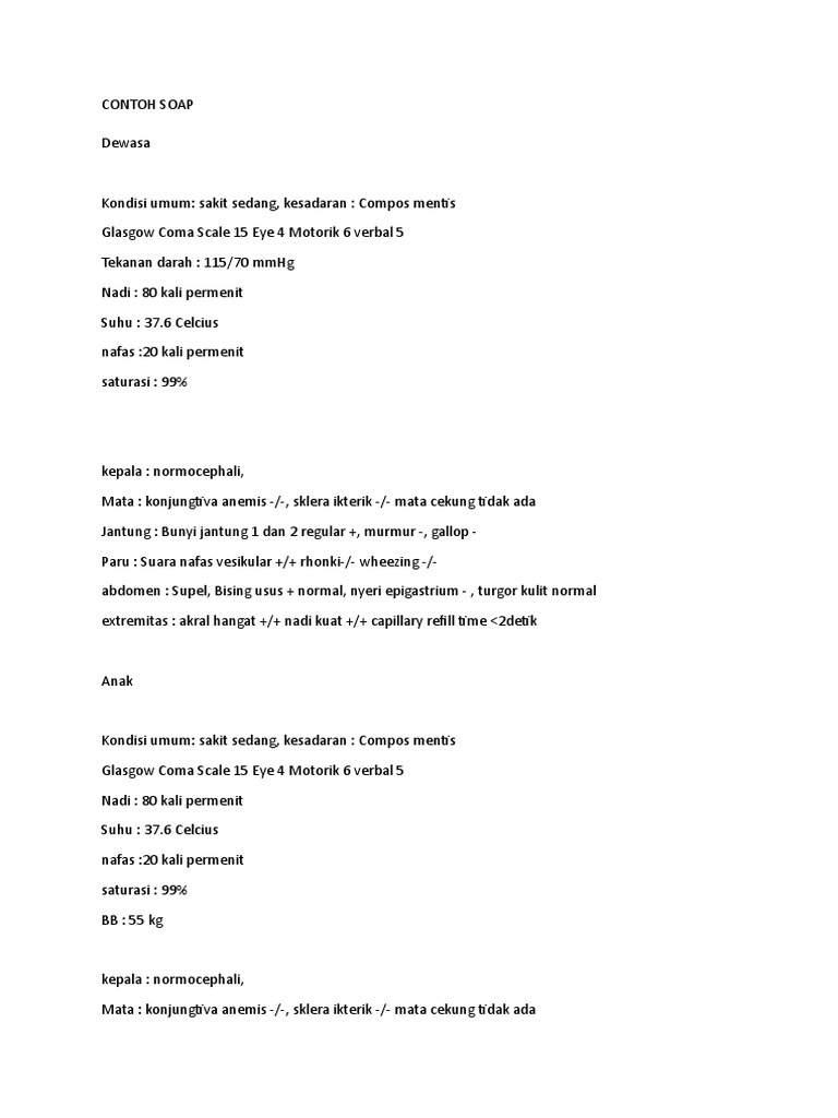 Contoh SOAP untuk Dewasa dan Anak | PDF