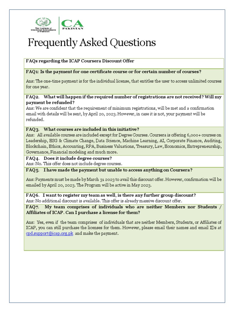 FAQs ICAP Coursera InitiativeOffer | PDF | Faq | Business