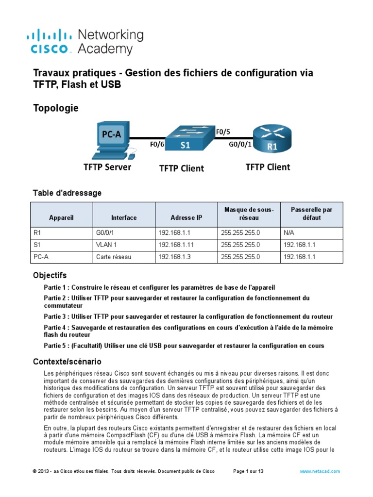 10.6.12 Lab - Use TFTP, Flash, and USB To Manage Configuration Files | PDF | Serveur ...
