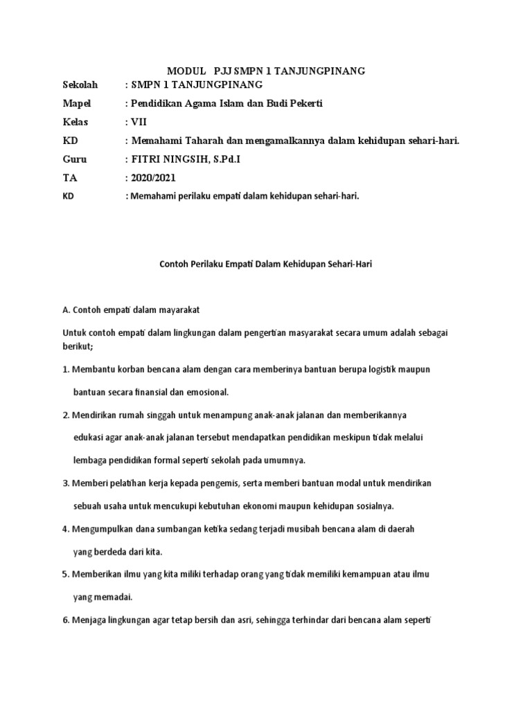 Modul Pai 7 Contoh Perilaku Empati | PDF