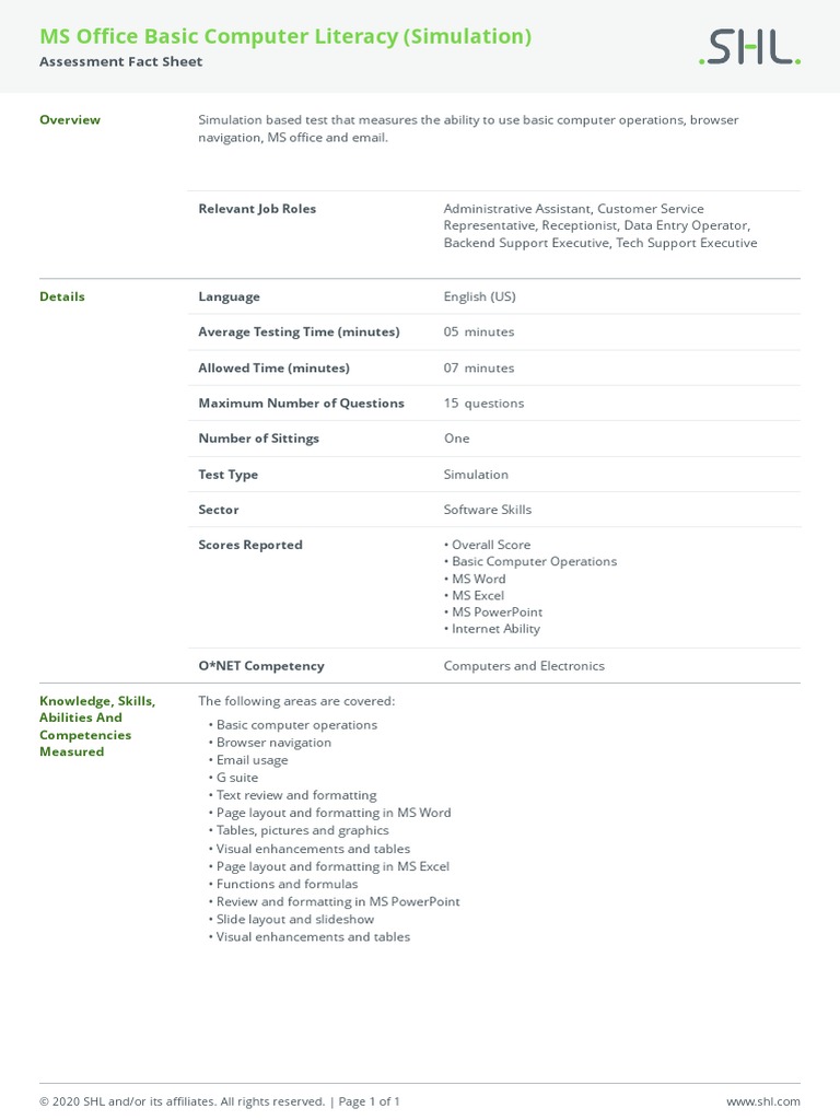 MS Office Basic Computer Literacy (Simulation) (New) | PDF | Page Layout | Simulation
