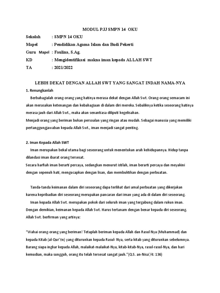 Modul PAI Kelas 7 Bab 1.i | PDF