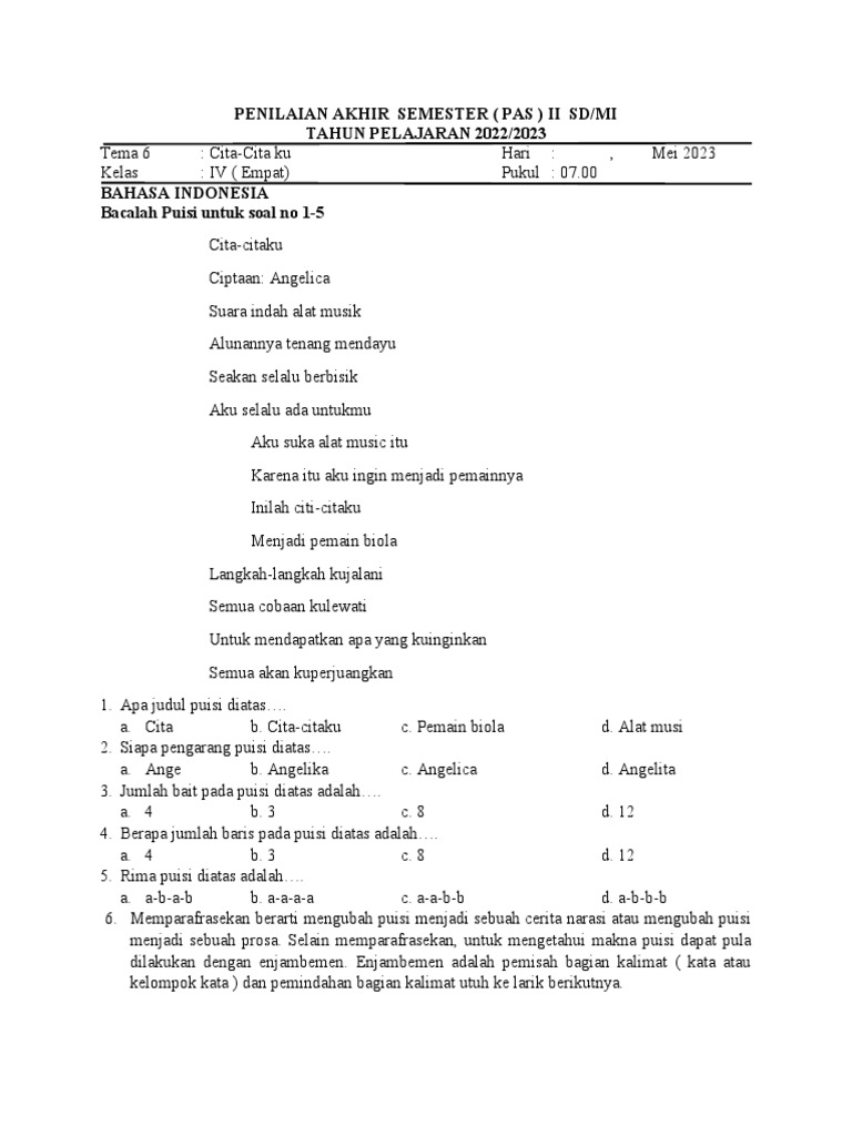 Soal Pas Tema 6 Kelas 4 | PDF