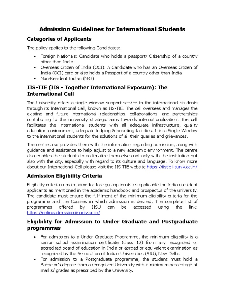 Admission Guidelines For International Students | PDF