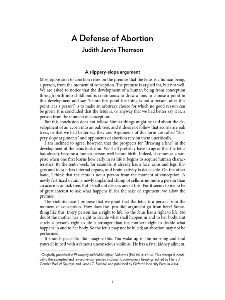 A Defense of Abortion Thomson | PDF