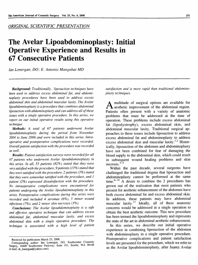 Avelar Abdoplasty | PDF | Abdomen | Surgery