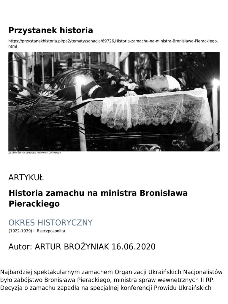 Historia Zamachu Na Ministra Bronislawa Pierackiego | PDF