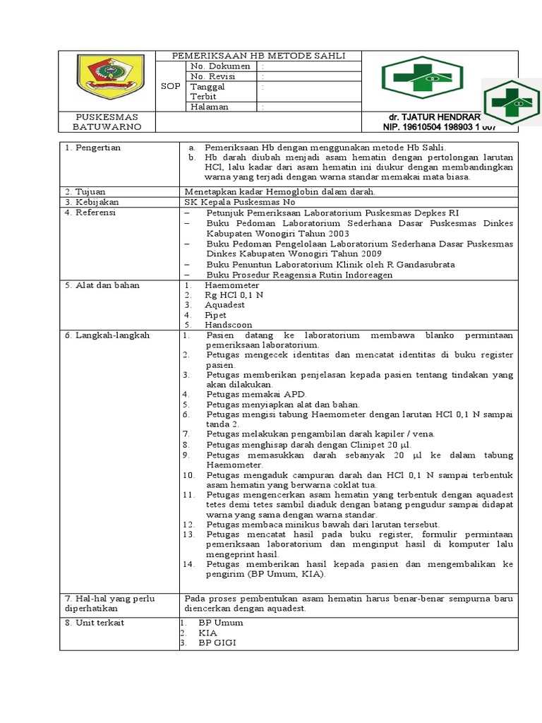 SOP HB SAHLI PRINT | PDF