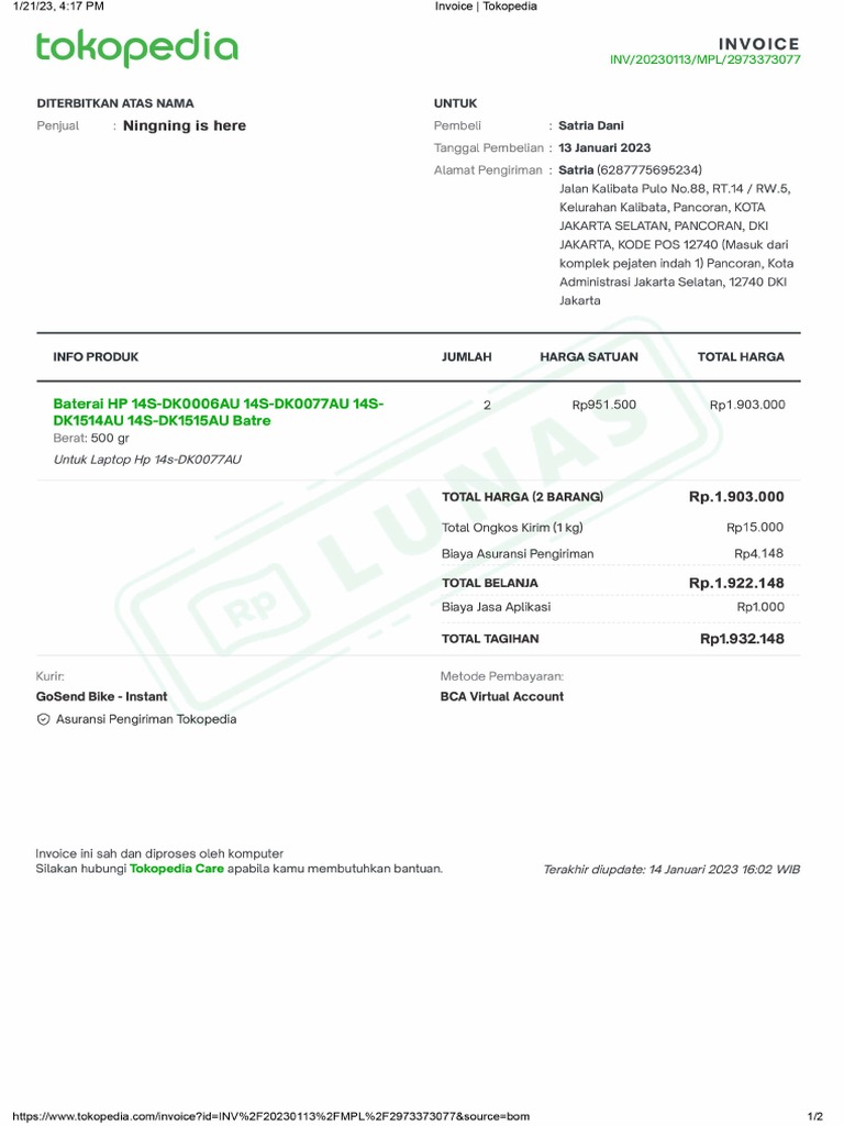 Invoice - Tokopedia | PDF