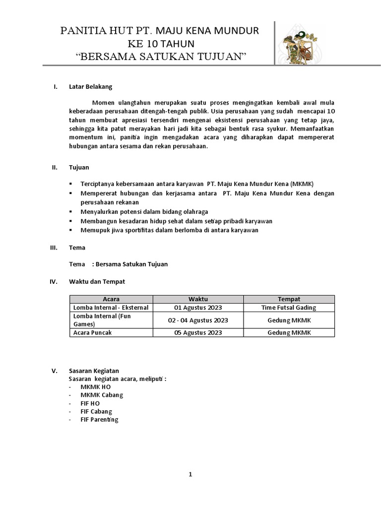 Proposal Hut PT Maju Kena Mundur Kena | PDF Proposal Hut PT Maju Kena Mundur Kena | PDF