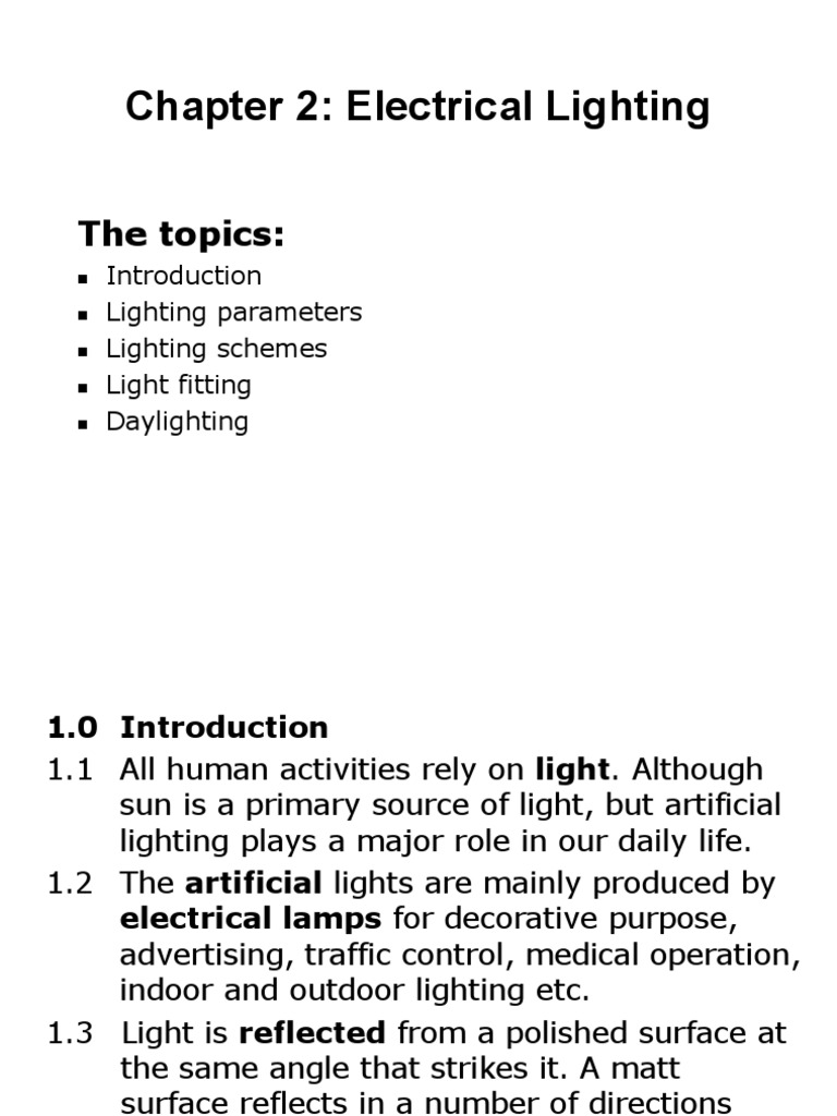 Chapter 2 Electrical Lighting 230323 | PDF