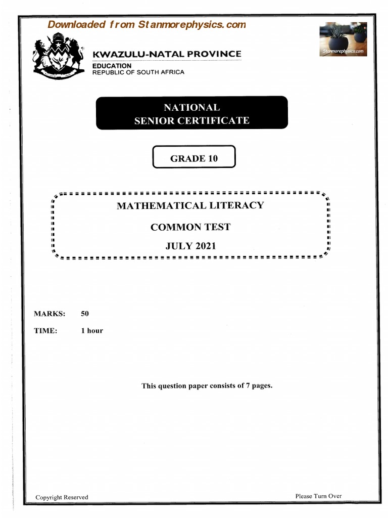 Maths Literacy Grade 10 June 2021 QP Only | PDF