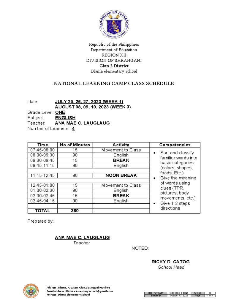 NLC Class Schedules | Download Free PDF | English Language | Mathematics