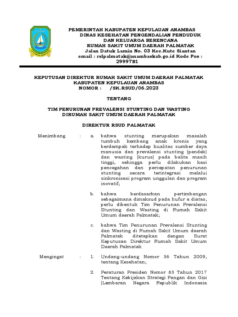 SK Tim Stunting Dan Wasting | PDF | Kesehatan Holistik