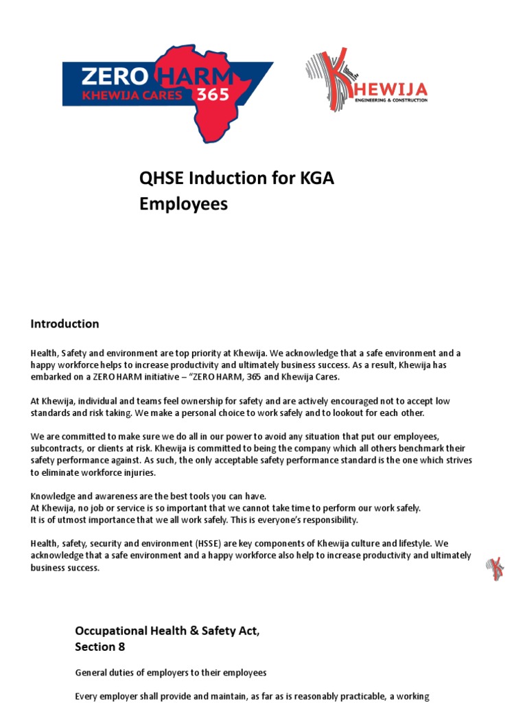 QHSE Induction Guide for KGA Employees | PDF | Iso 9000 | Occupational ...